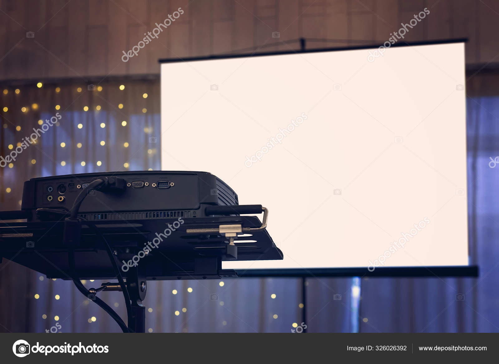 A view to the projection screen equipment at the decorated window ...