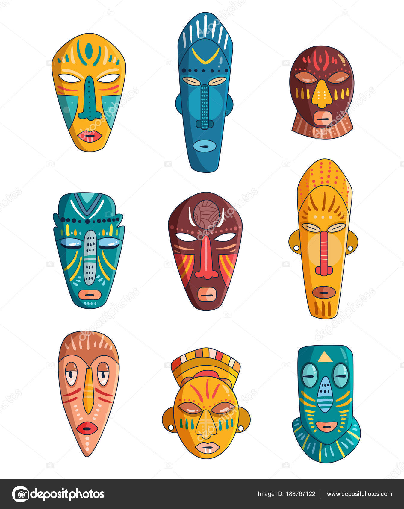 Cartoon african masks | African masks. Vector. Cartoon. — Stock Vector ...