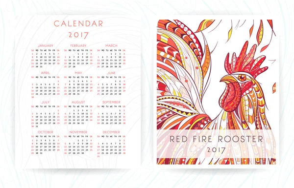 Calendar template with patterned rooster — Stock Vector © maverick ...