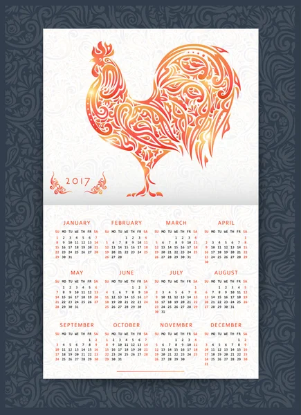 Calendar template with patterned rooster — Stock Vector © maverick ...