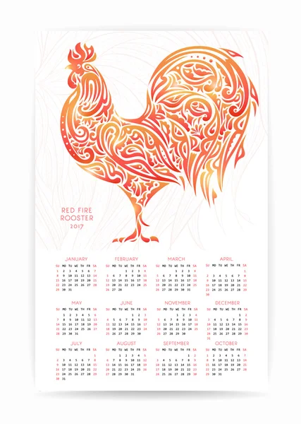 Calendar template with patterned rooster — Stock Vector © maverick ...