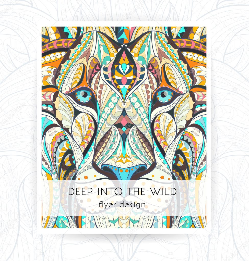 Flyer template with patterned head of the lion — Stock Vector ...