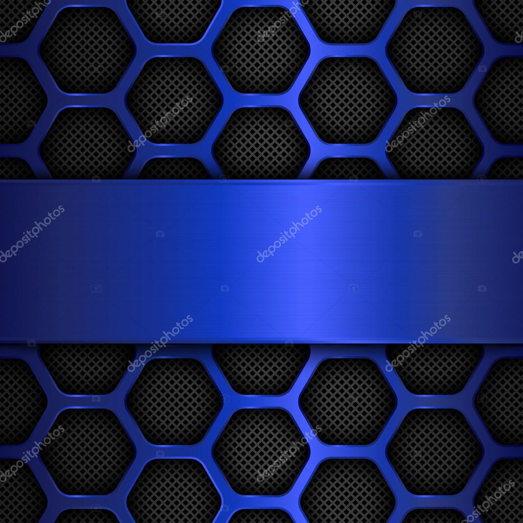 Blue Metal Background. Hexagonal, Honey Comb Stainless Steel Mesh ...