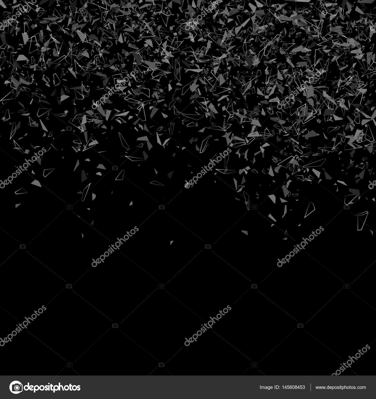 Black explosion. Falling shards on black background. Abstract vector ...