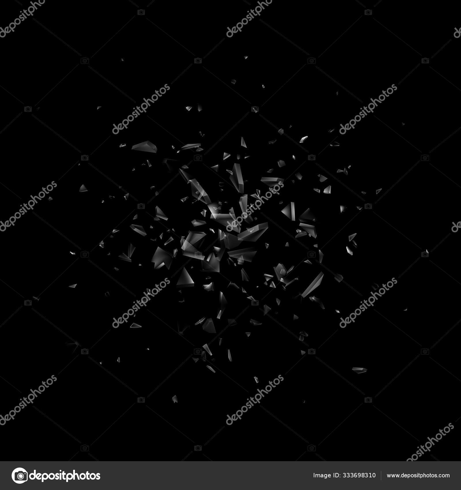 Broken, shatter glass isolated on black background. Abstract explosion. Vector illustration ...