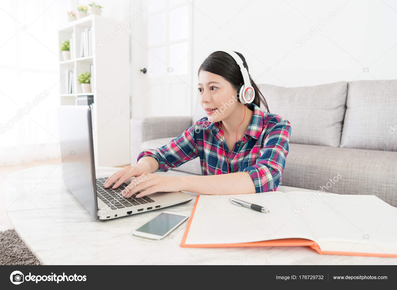 Attractive sweet college student using computer — Stock Photo ...