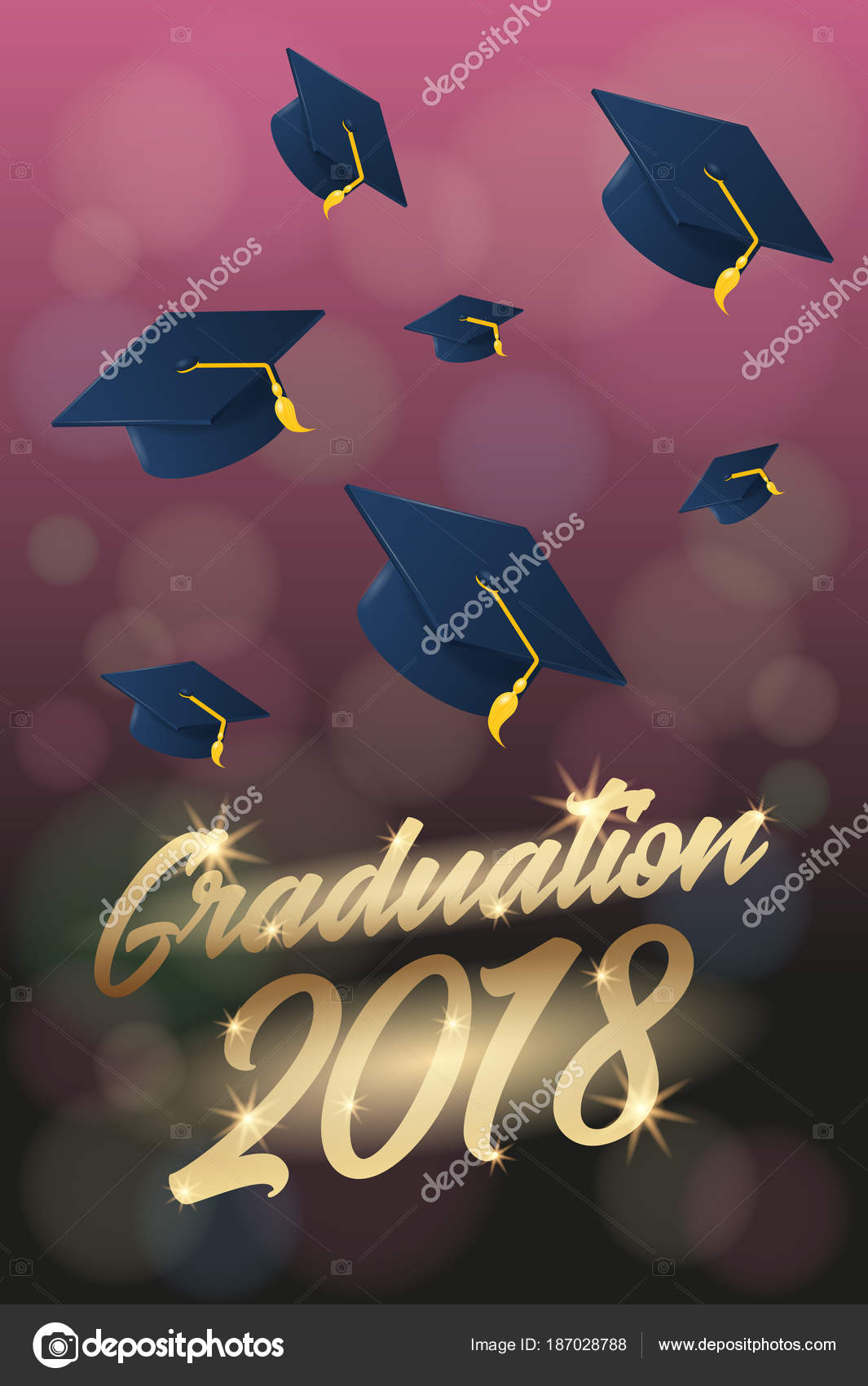 Graduation 2018 poster or flyer template with hat or mortar board ...