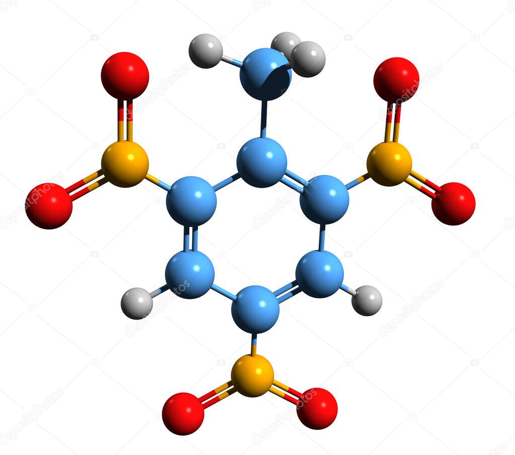 Imagen 3D de la fórmula esquelética de trinitrotolueno - estructura ...