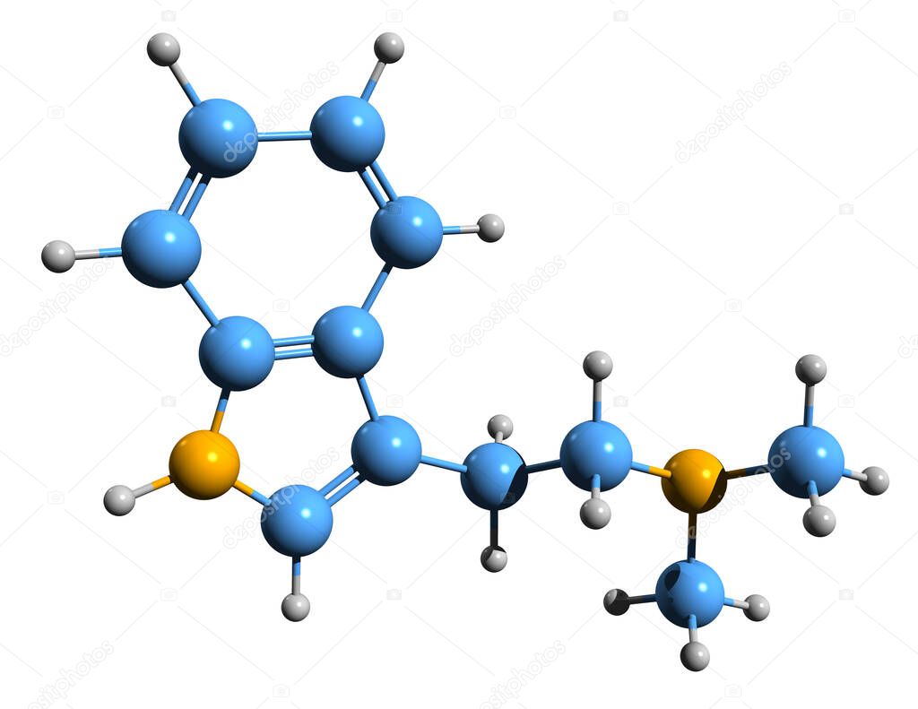 Imagen 3D de la fórmula esquelética de dimetiltriptamina - estructura ...
