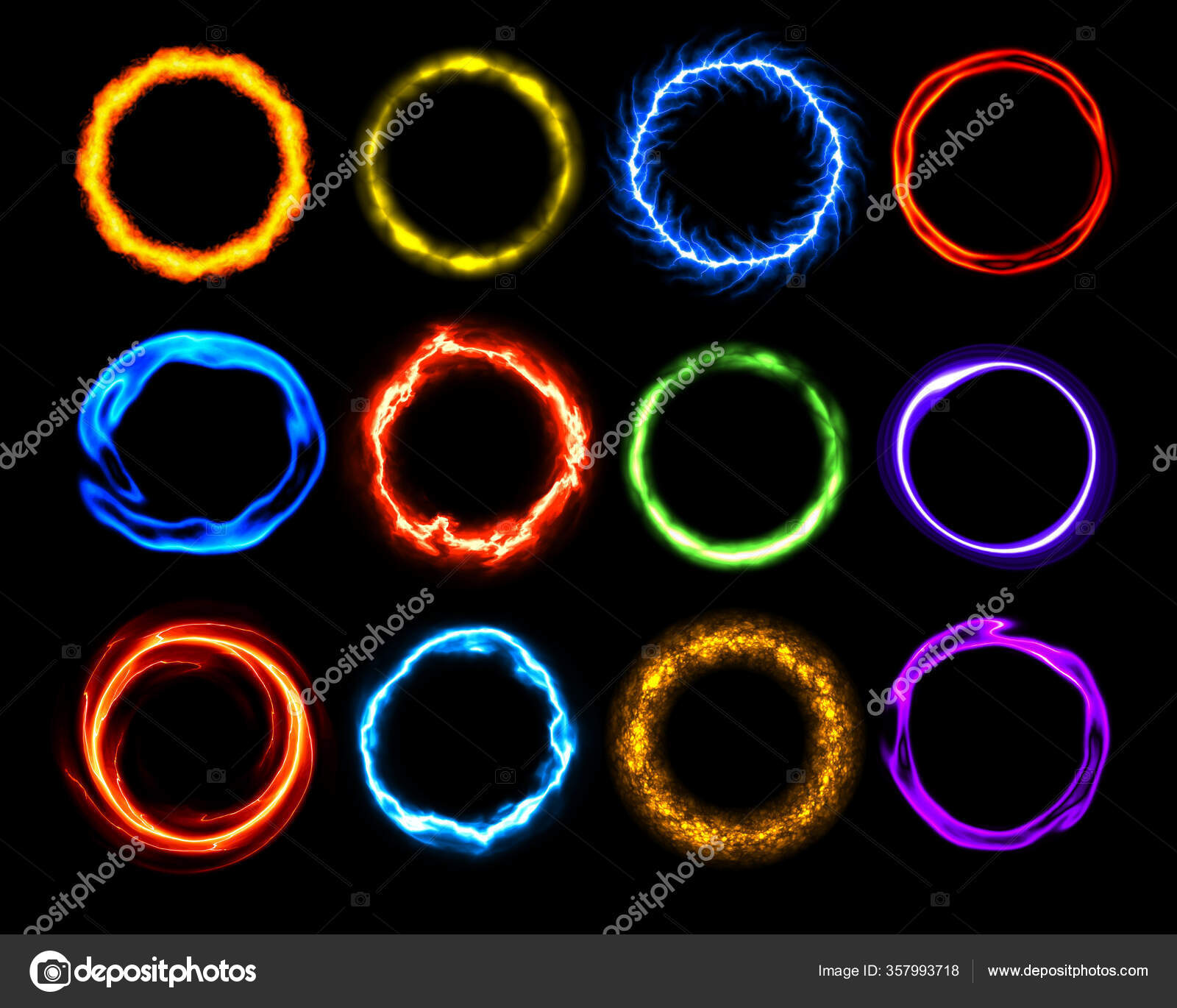 Set Plasm Rings Vector Flame Neon Plasma Frames Abstract Collar Stock ...