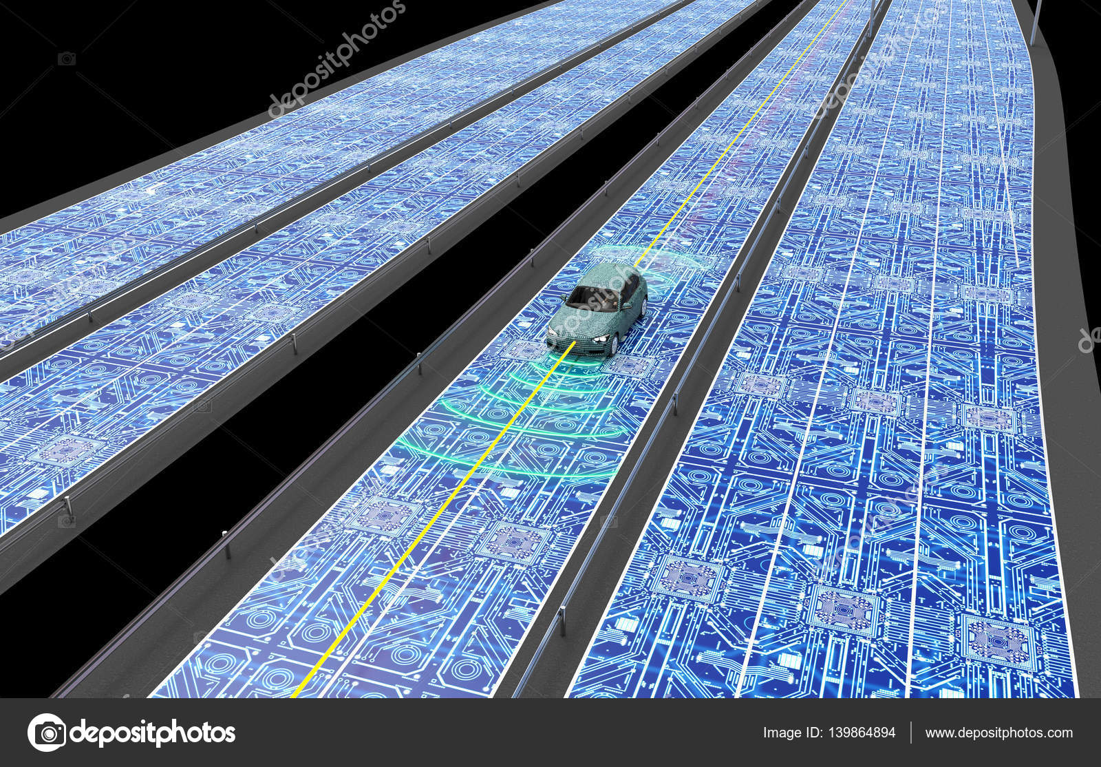 Self driving electronic computer car on road Stock Photo by ©the ...