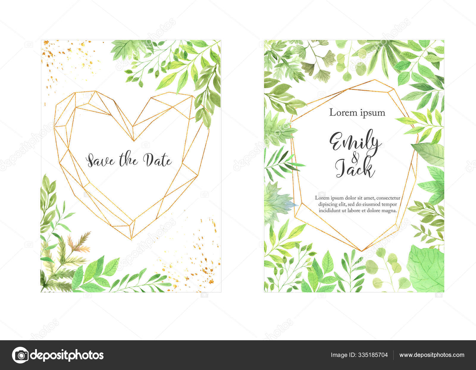 Watercolor Floral Card Template With Green Leaf Stock Illustration By