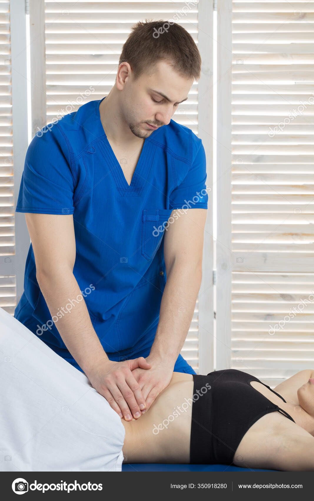 Doctor Does Diagnostics Muscles Abdominal Cavity Patient Removal ...