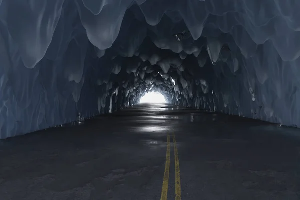 3d rendering of icy tunnel with light at the end of tunnel - Stock ...