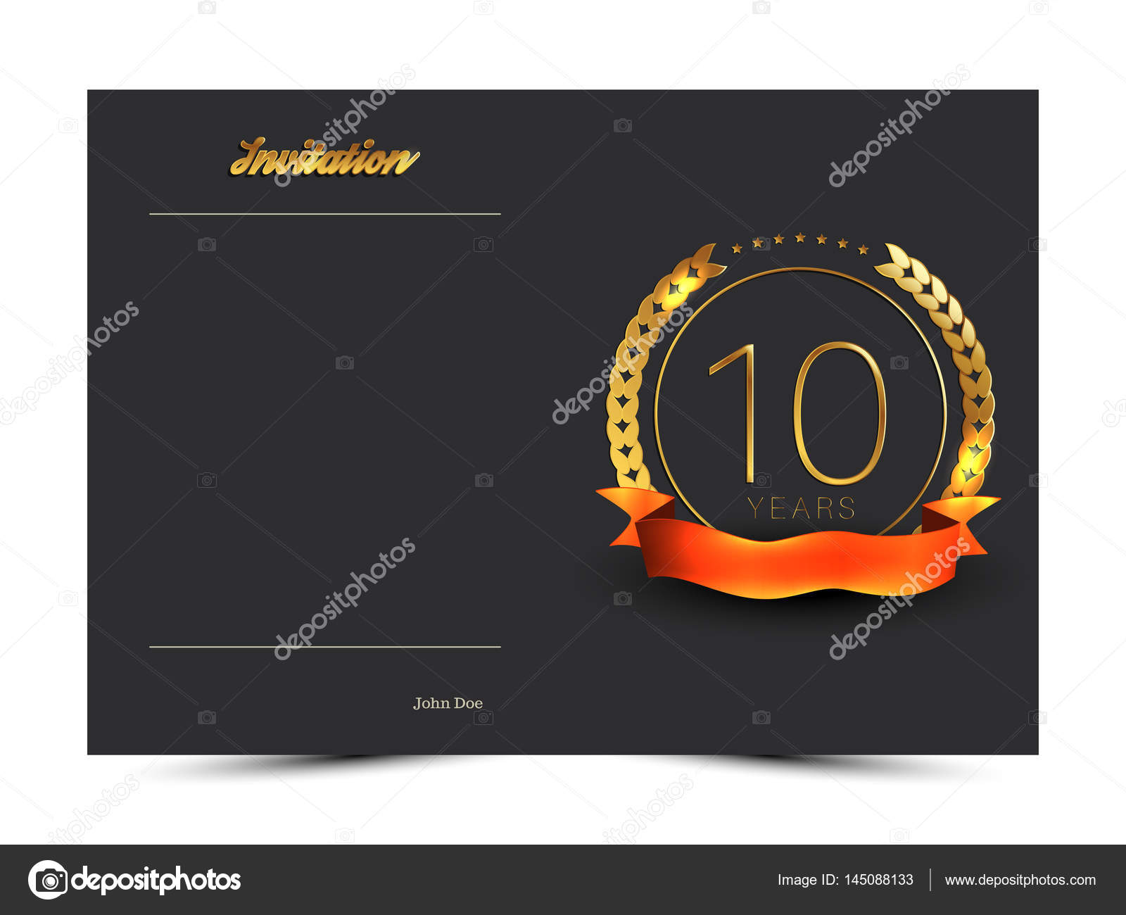 10th anniversary decorated greeting/invitation card template. Stock ...