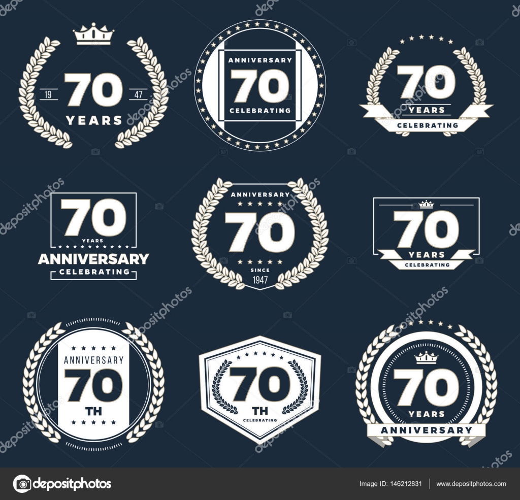 Seventy years anniversary logotypes and badges. 70th anniversary logo ...
