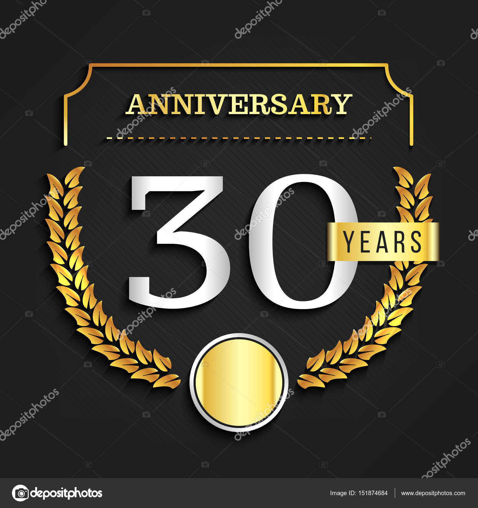 30th anniversary logo with golden elements. Vector illustration. Stock ...