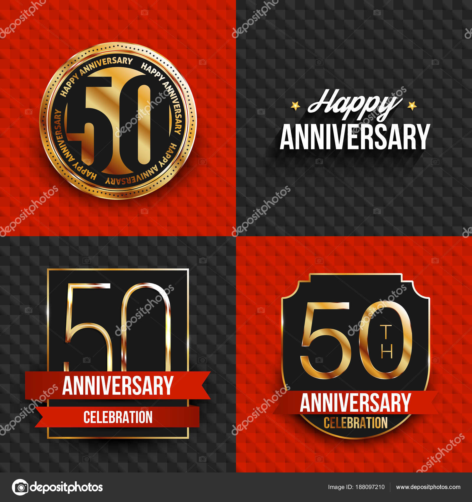 50 years anniversary logos on red and black backgrounds. Vector ...
