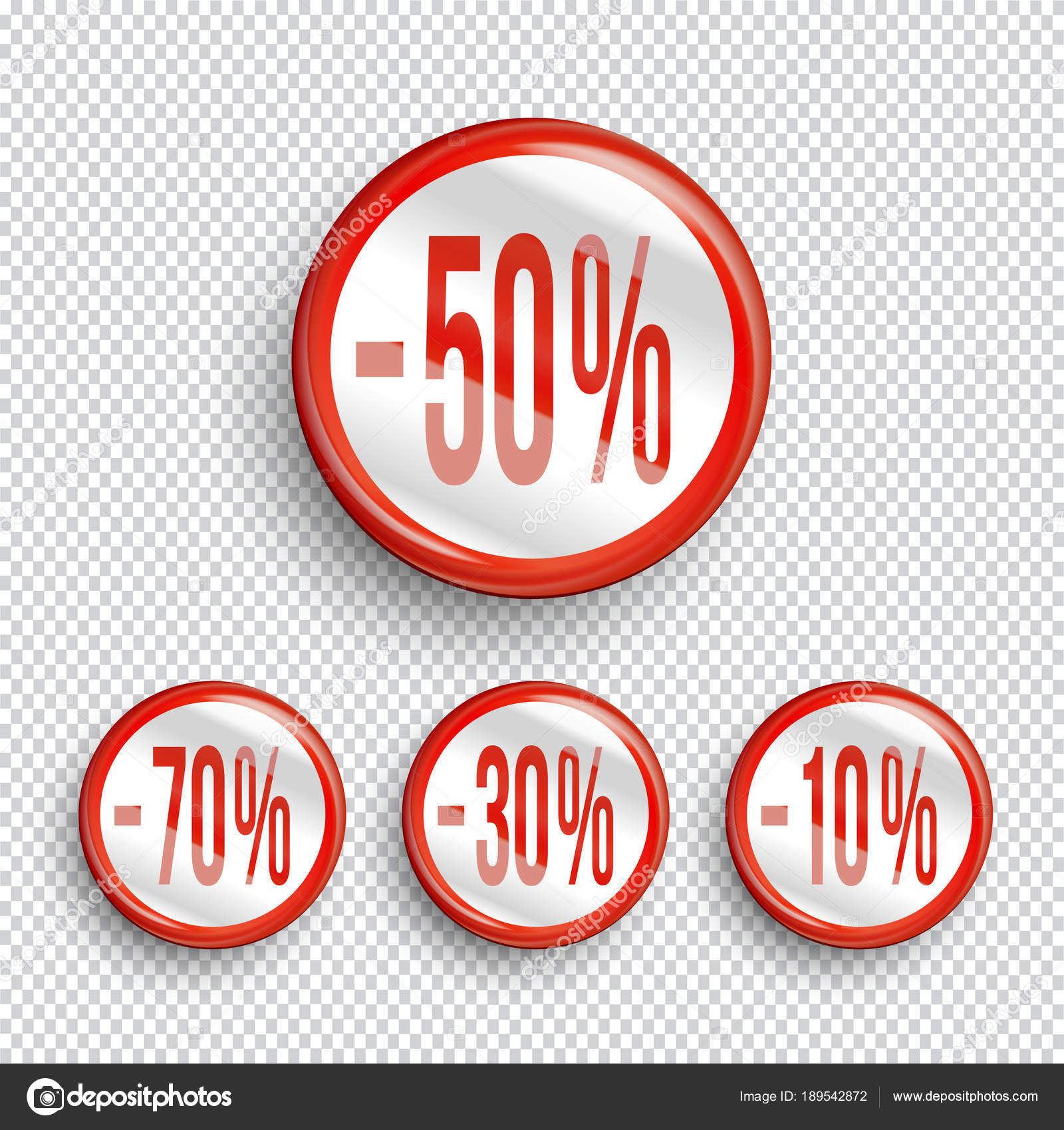 Discount banners on transparent background.. -70% -50% -30% -10% off ...