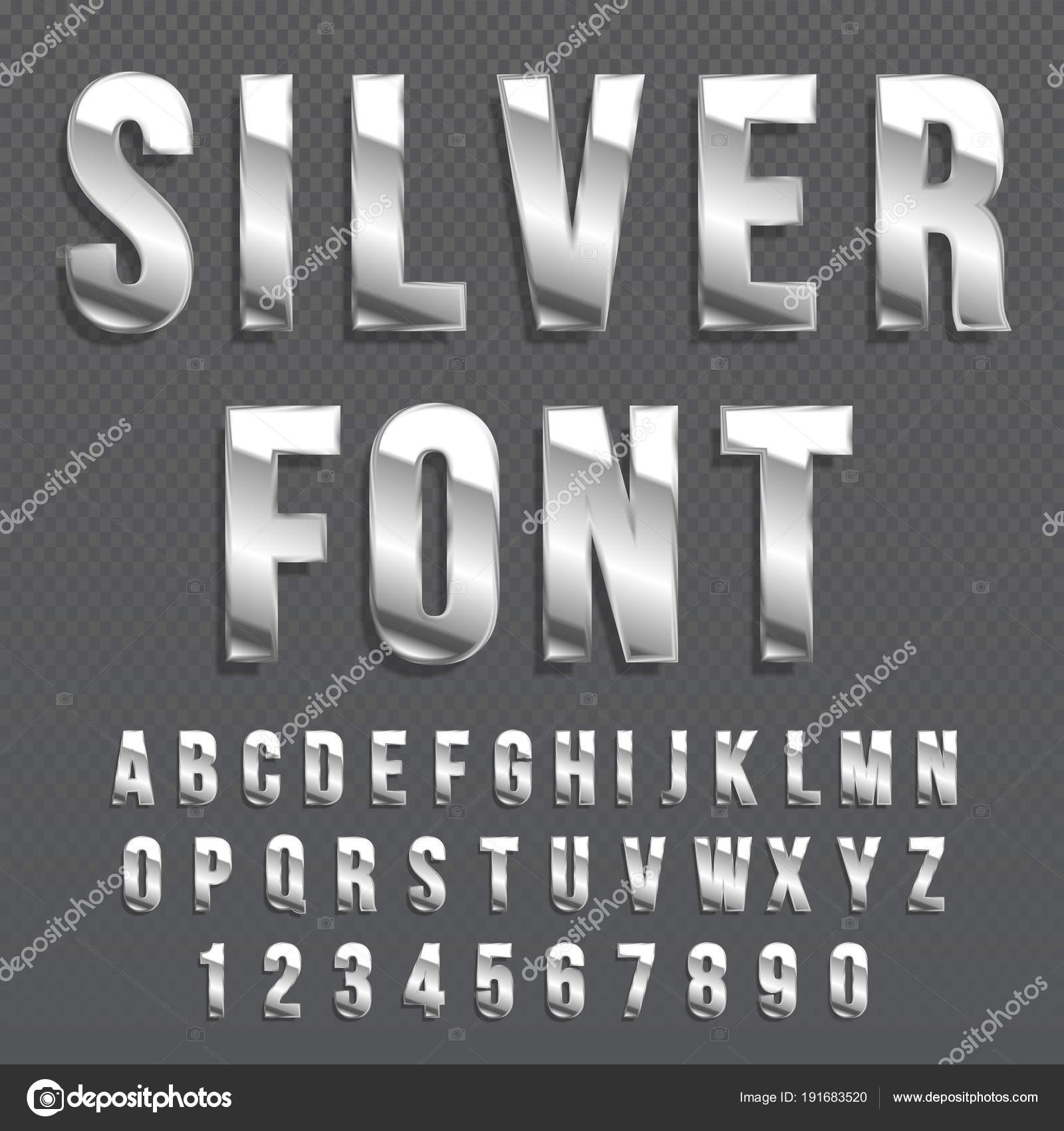 Plata brillante fuente vectorial o alfabeto de oro. Tipo de letra ...