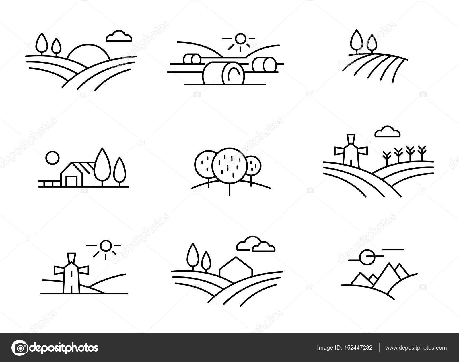Country landscape icons, vector thin line style Stock Vector Image by ...