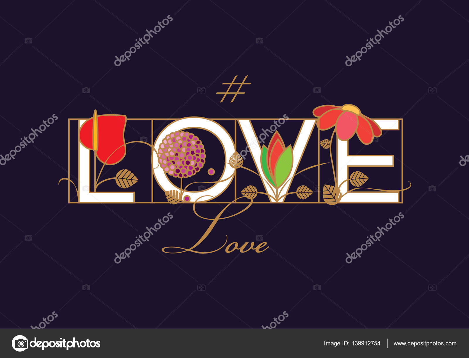 Love typographic design with floral motifs — Stock Vector ...