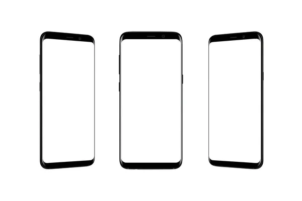 Multiple smart phones with x curved screen in front, left and right ...