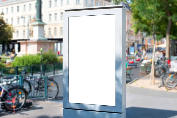 City light billboard mockup. Modern LED display in white case on city ...