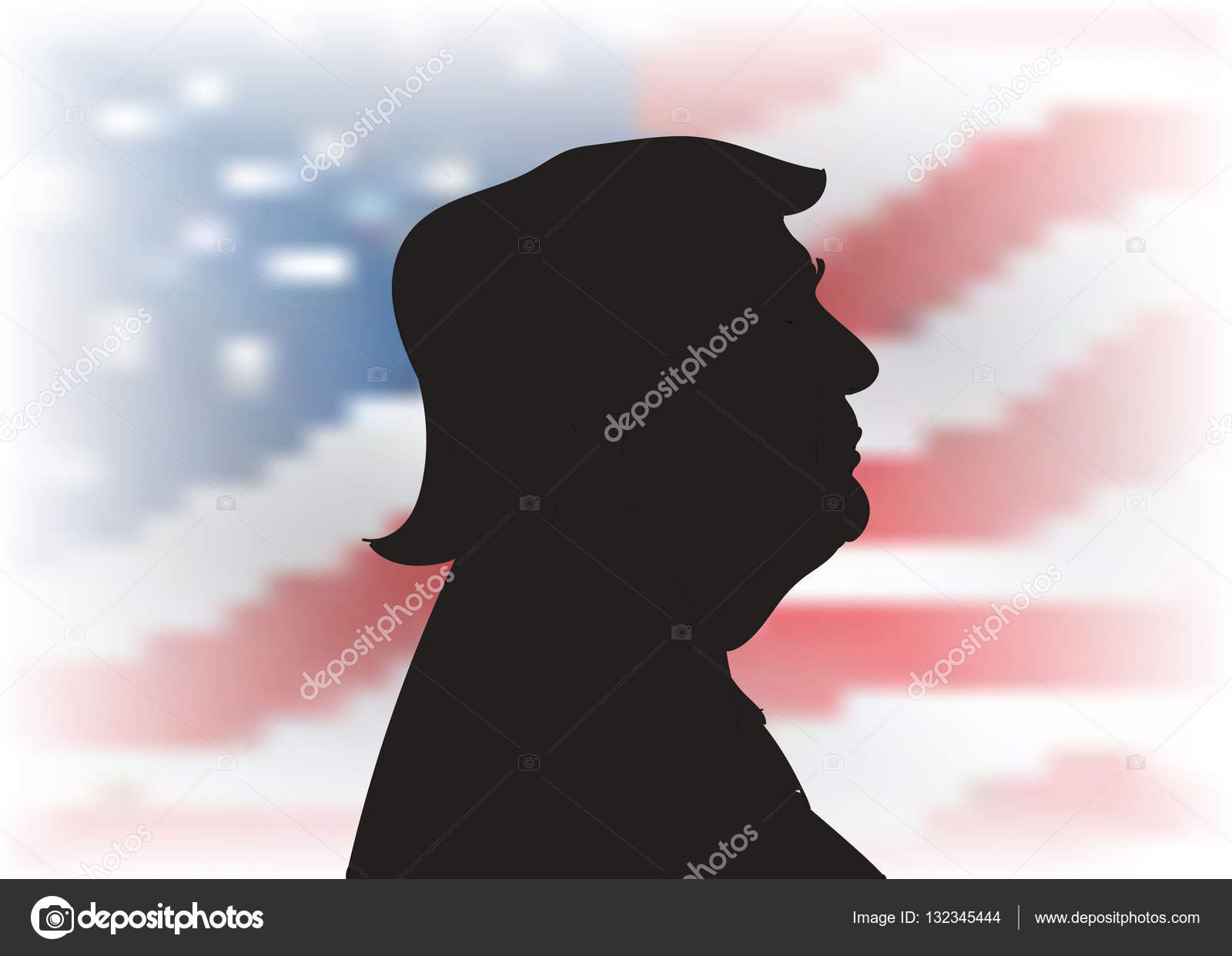 OCT, 2016: Donald Trump profile portrait silhouette on the US flag ...