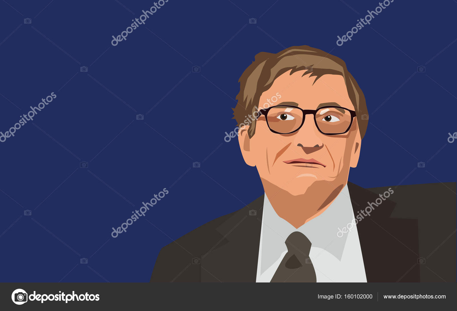 Famous entrepreneur Bill Gates vector portrait on a blue background ...