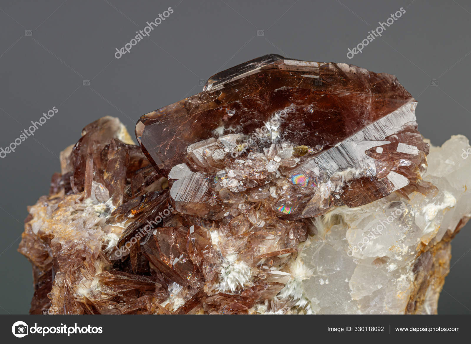 Macro minerals Axinite stone on a gray background — Stock Photo ...