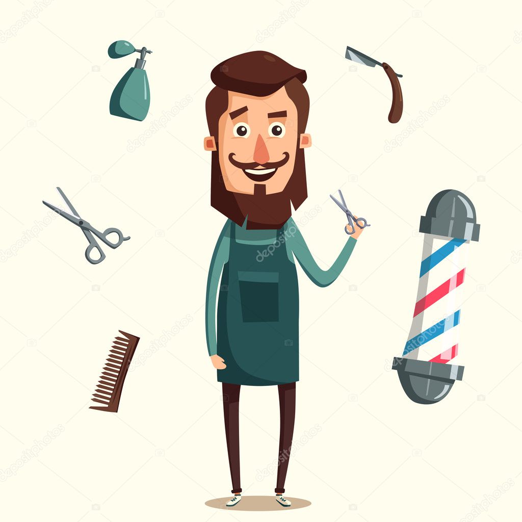 Cute barber character. Cartoon vector illustration — Stock Vector ... Cute barber character. Cartoon vector illustration — Stock Vector ...