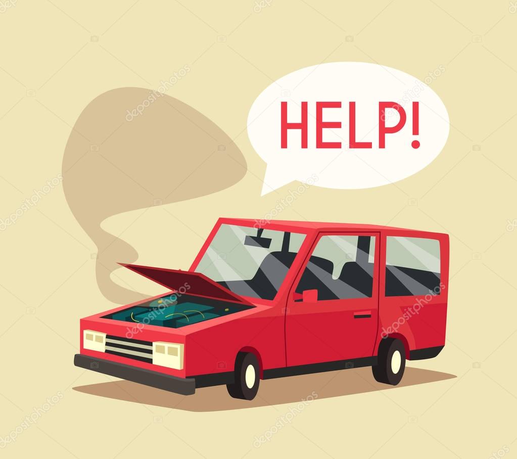 Coche roto. Ilustraci n de dibujos animados vectoriales. Necesita ayuda ...