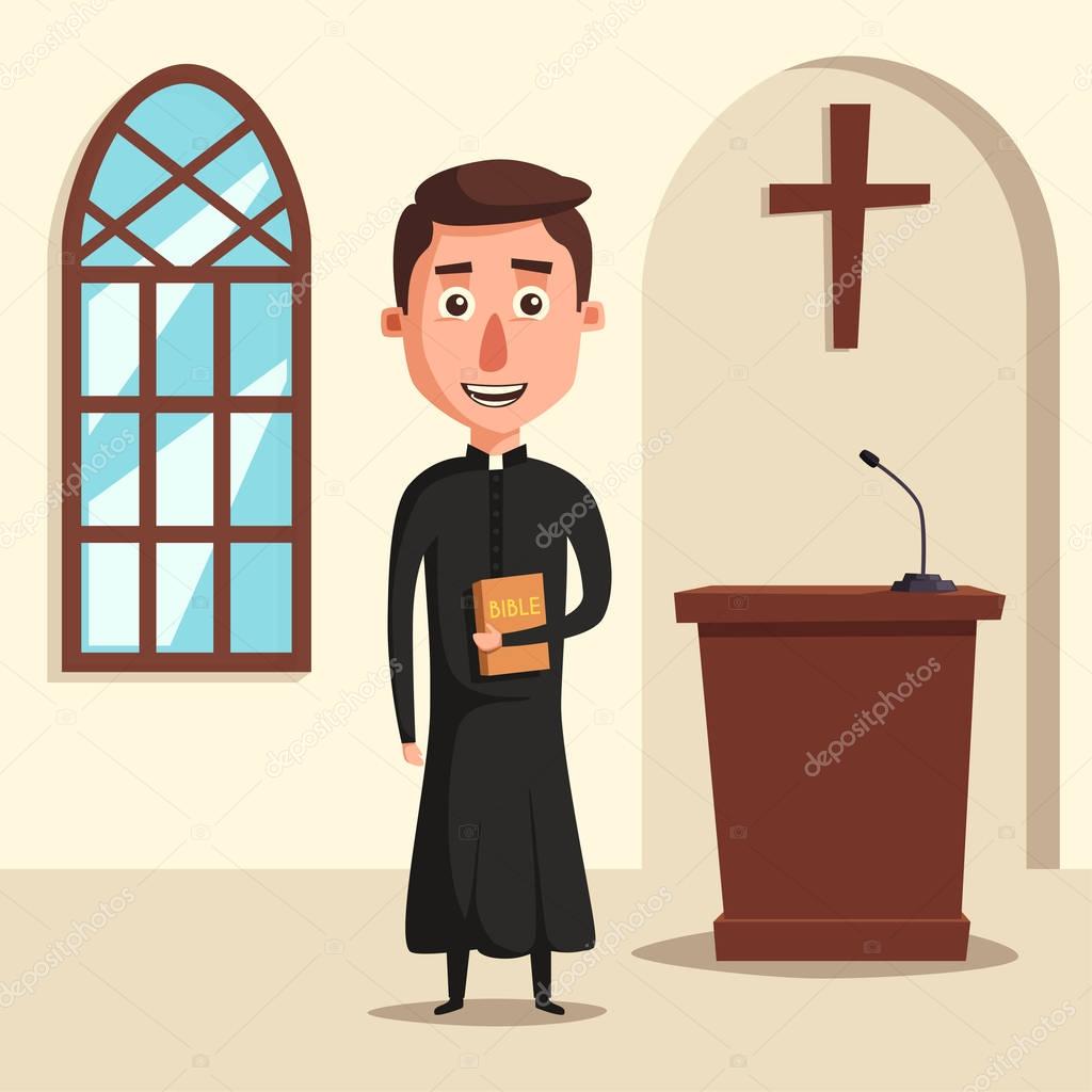 Joven sacerdote católico. Vector ilustración de dibujos animados ...