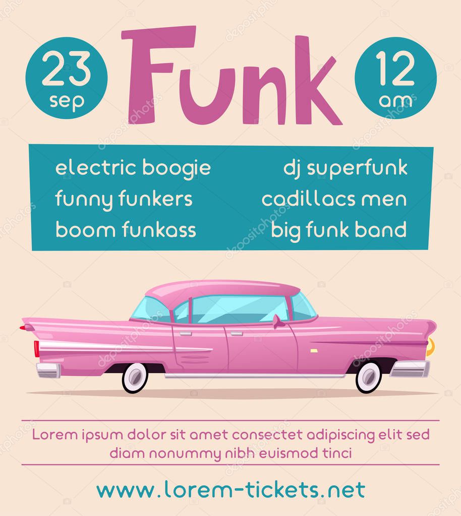 Cartel de música Funk. Dibujos animados vector ilustración 2023