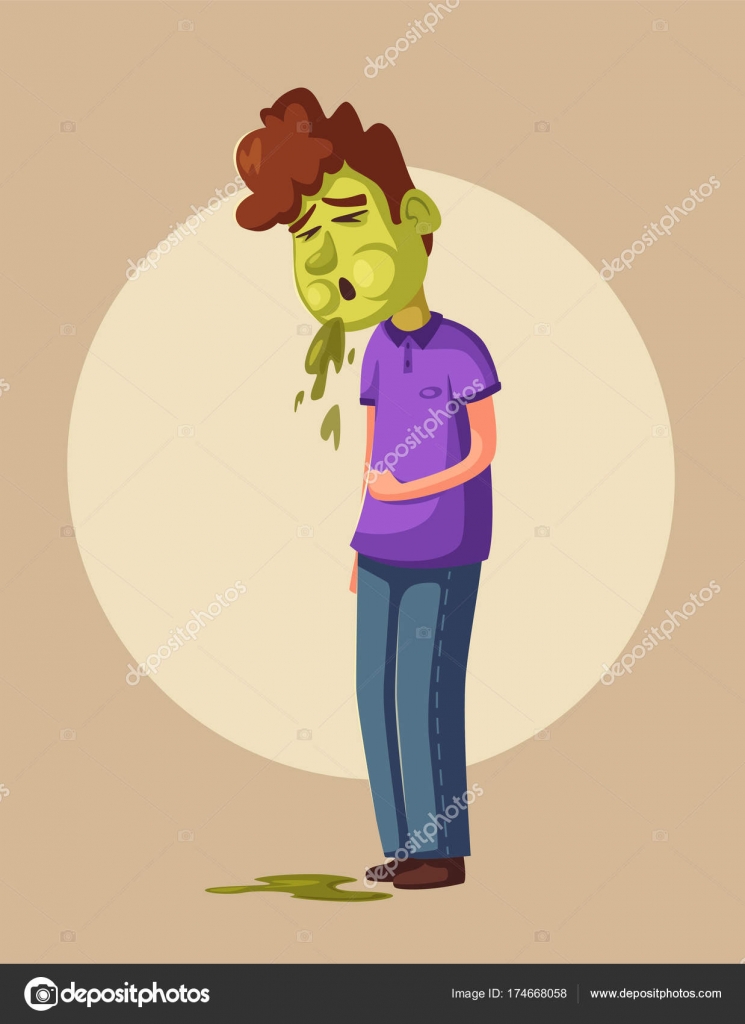 Persona infeliz vomitando por intoxicación alimentaria. Dibujos ...
