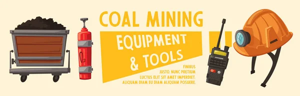 Banners with mining tools. Workers inventory. Cartoon vector ...