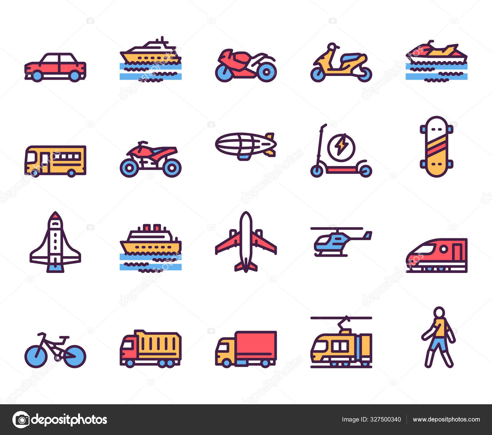 Transport types linear color vector icons set Stock Vector by ...