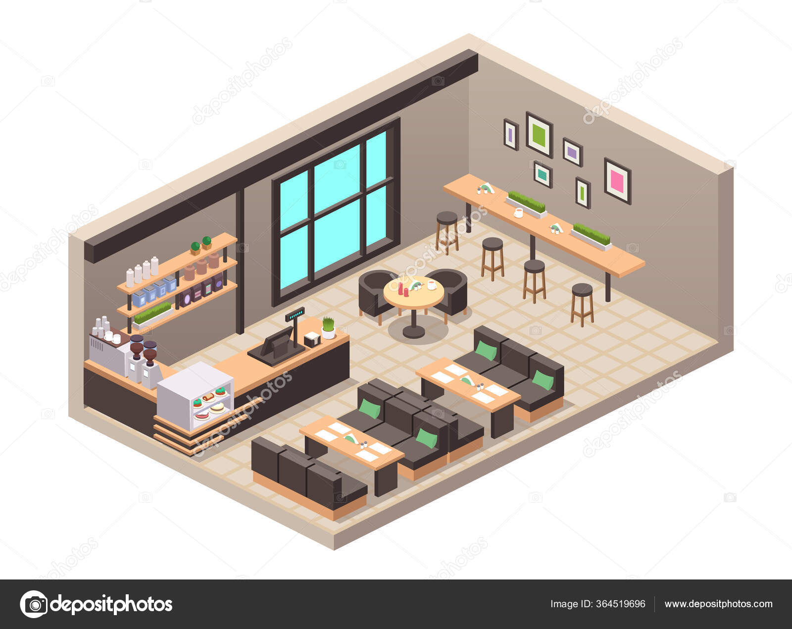 Vector realistic illustration isometric cafe Stock Vector Image by ...