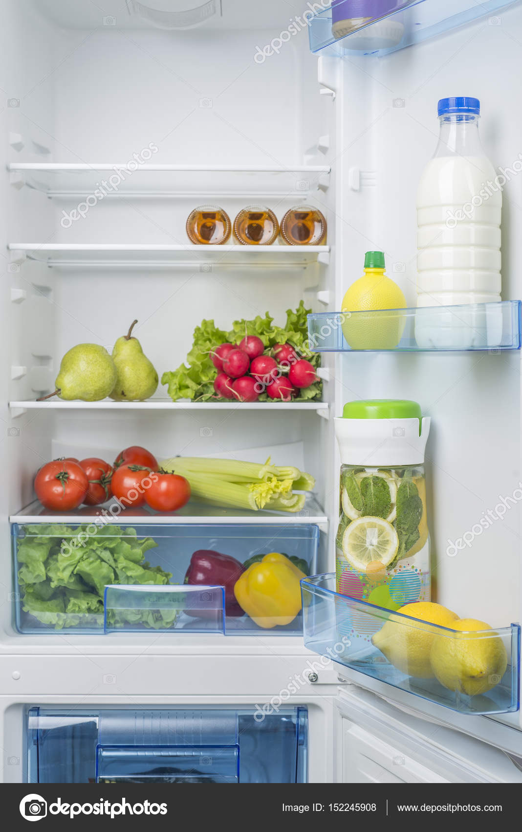 Open fridge full of fresh fruits and vegetables — Stock Photo ...