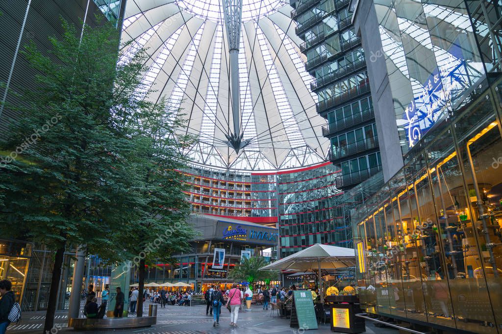 Overhead architectural canopy detail Sony Center courtyard and m ...