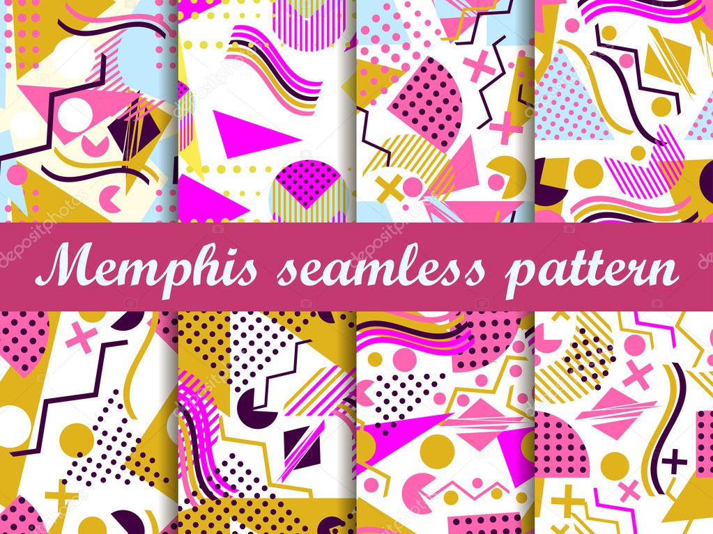 Patrón sin costuras de Memphis. Elementos geométricos memphis en el estilo de los años 80 ...