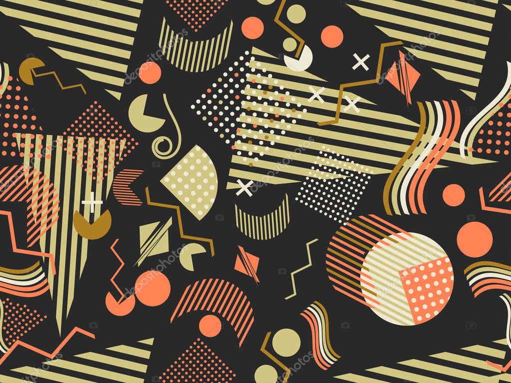 Patrón sin costuras de Memphis. Elementos geométricos memphis en el estilo de los años 80 ...