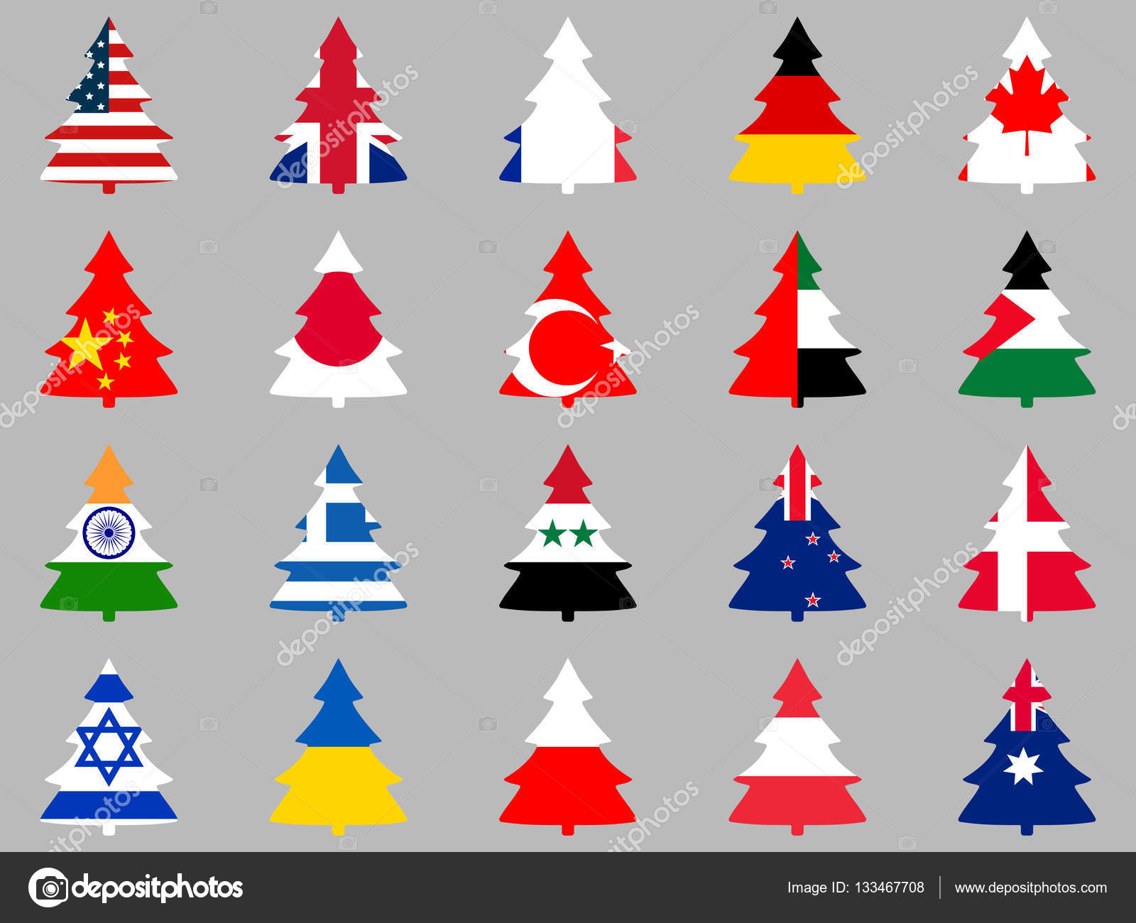 Firs with flags of different countries around the world. Collection of ...