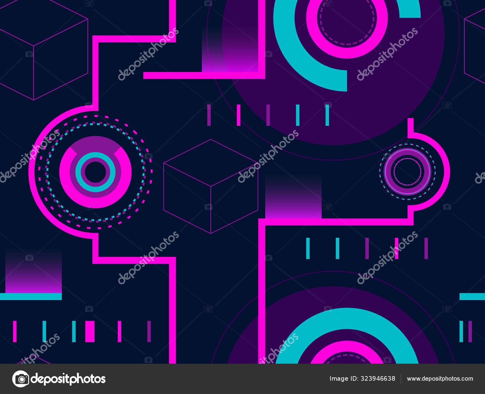 Seamless pattern in cyberpunk style, 80s retro futurism. Linear art and ...