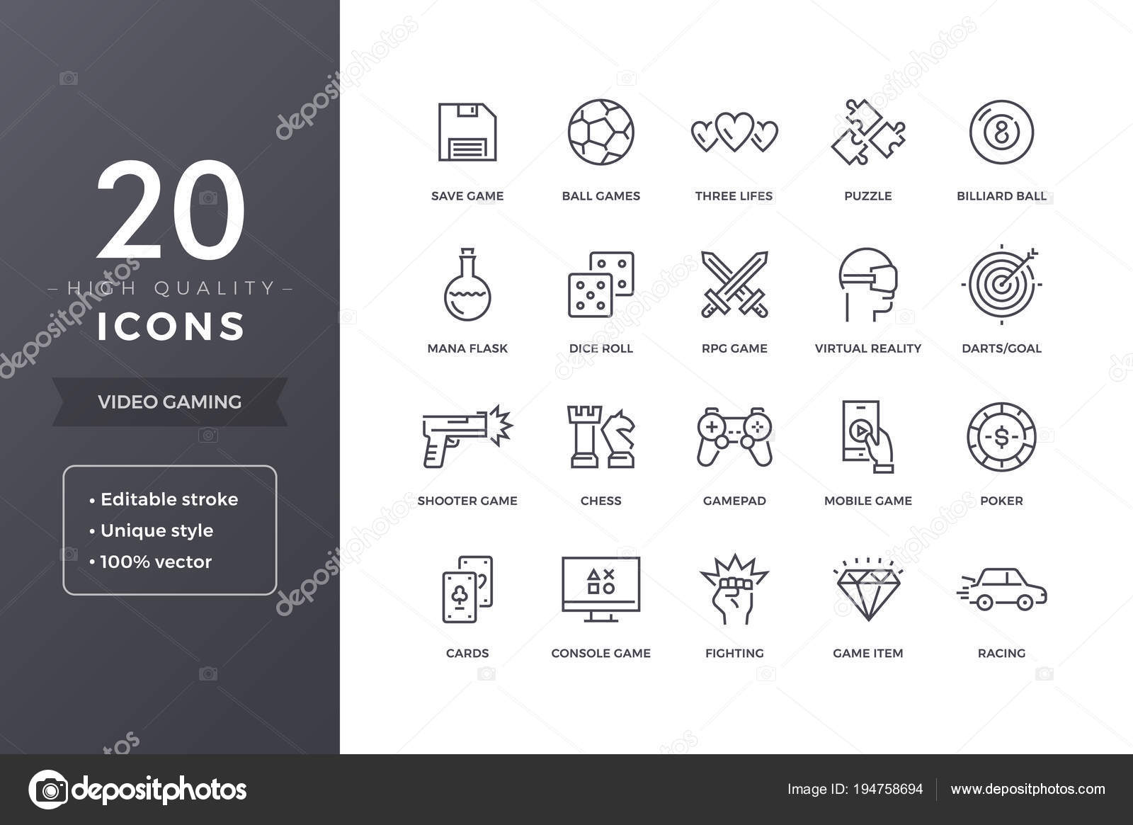 Video Game Line Icons Stock Vector Image by ©filborg #194758694