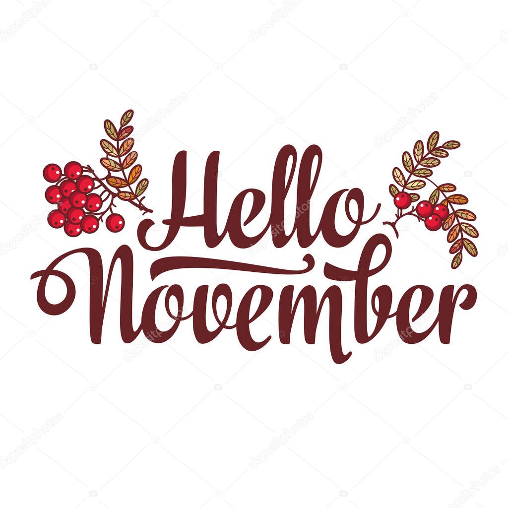 Hello November. lettering composition flyer or banner template. Selling ...