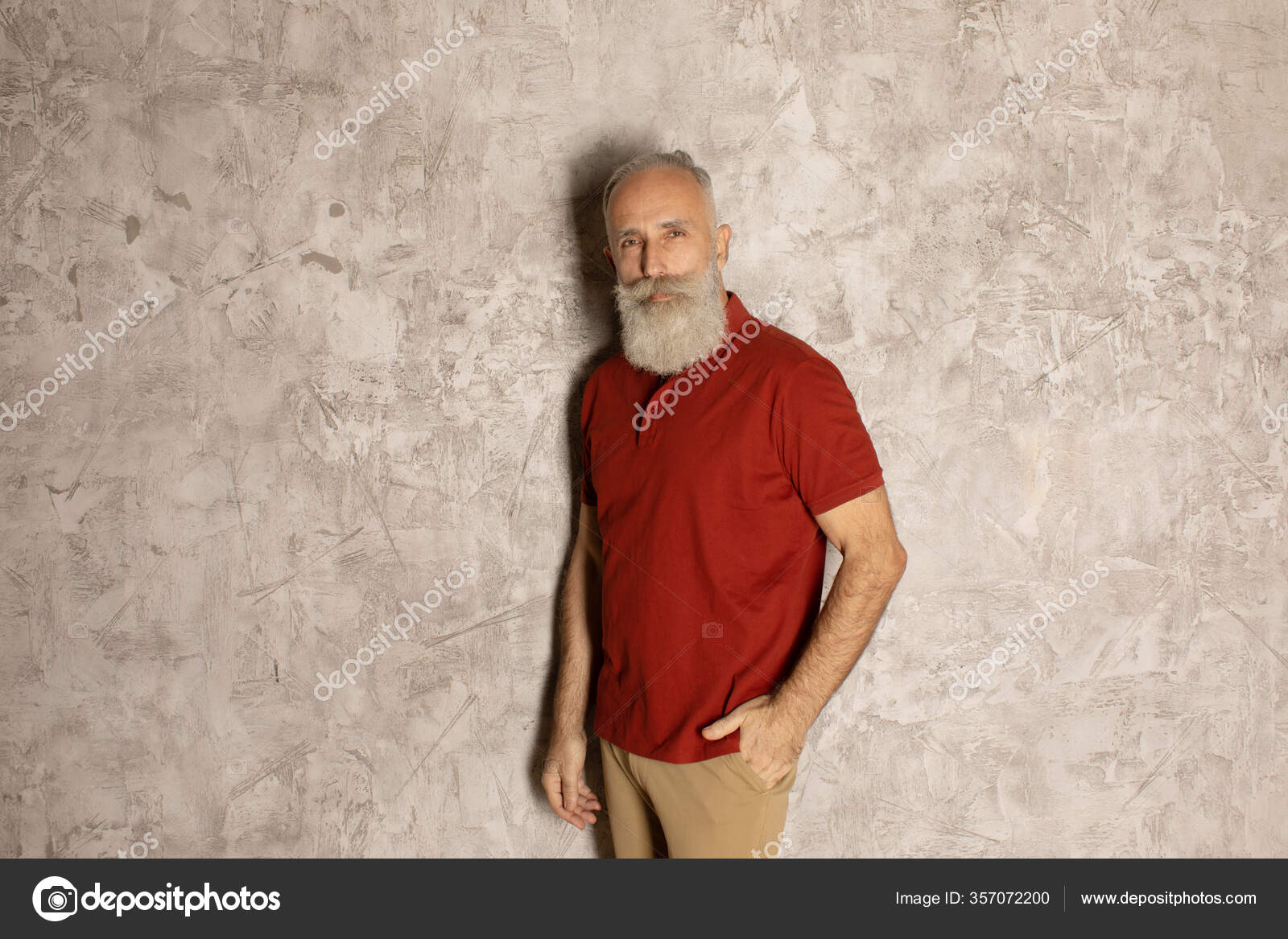 Perfect Beard Close Senior Bearded Man Standing Grey Background Stock ...