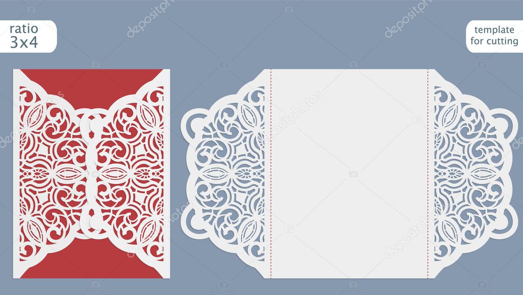 Laser cut wedding invitation card template. Cut out the paper card with ...