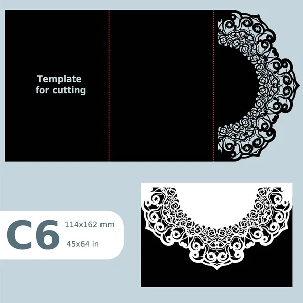 C6 paper openwork greeting card, template for cutting, lace invitation, card with fold lines ...